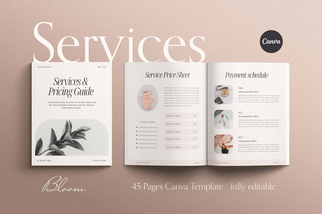 BLOOM | Services & Pricing Guide Canva Template – Sierra Creative Studio
